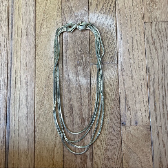Vintage | Jewelry | Vintage Gold Plated Multi Chain Bow Clasp Necklace ...